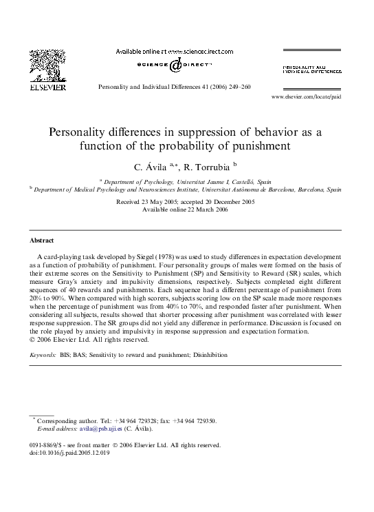 (PDF) Personality differences in suppression of behavior as a function ...