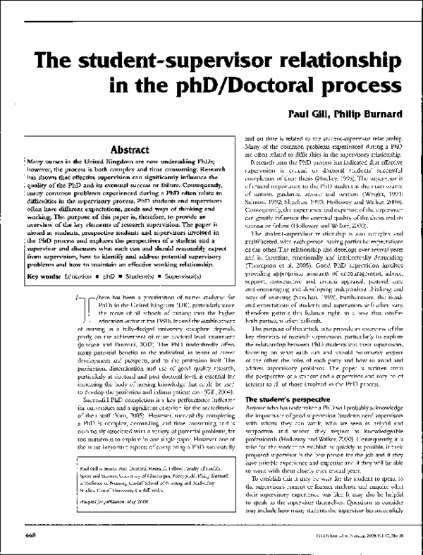 (PDF) The student-supervisor relationship in the PhD process