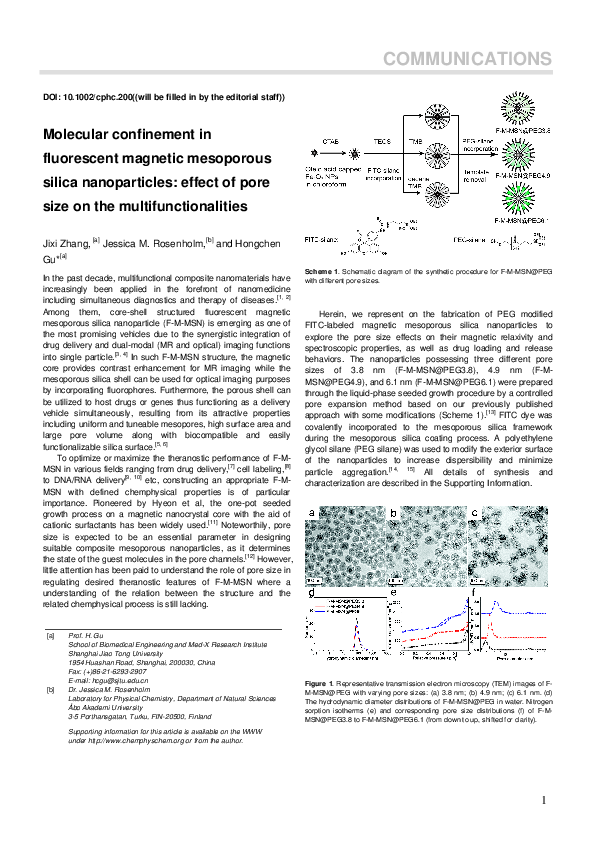 (PDF) Molecular Confinement in Fluorescent Magnetic Mesoporous Silica Nanoparticles: Effect of ...
