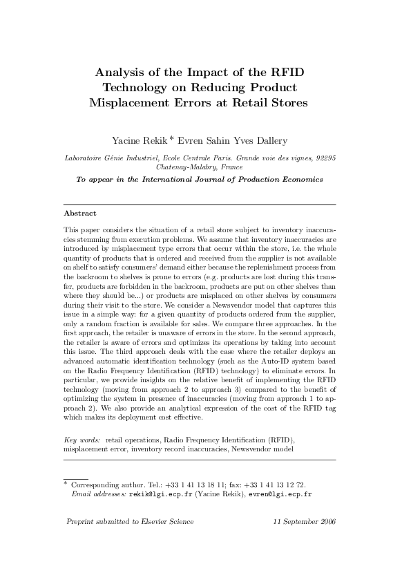 (PDF) Analysis of the impact of the RFID technology on reducing product ...