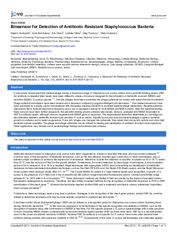 (PDF) Biosensor for Detection of Antibiotic Resistant Staphylococcus ...