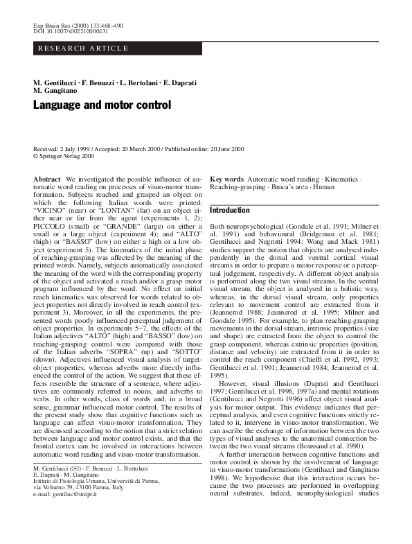 (PDF) Language and motor control