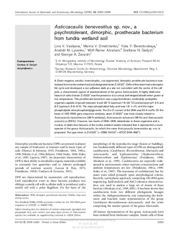 (PDF) Asticcacaulis benevestitus sp. nov., a psychrotolerant, dimorphic ...