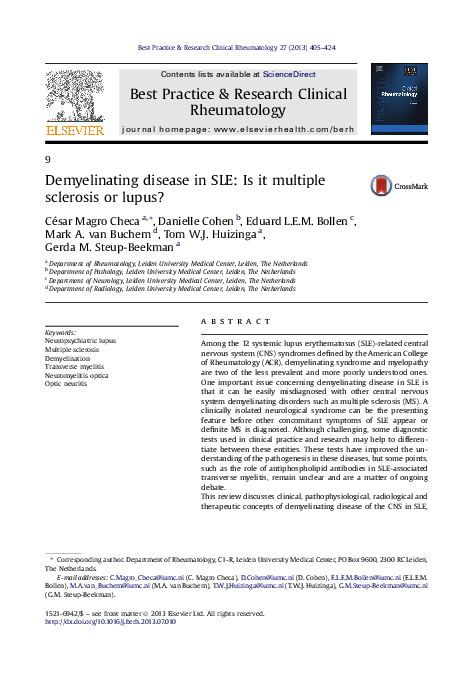 (PDF) Demyelinating disease in SLE: is it multiple sclerosis or lupus?