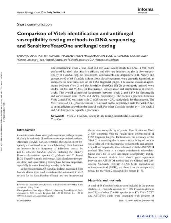 (PDF) Comparison of Vitek identification and antifungal susceptibility ...
