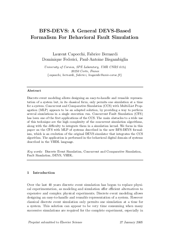 (PDF) BFS-DEVS: A general DEVS-based formalism for behavioral fault simulation