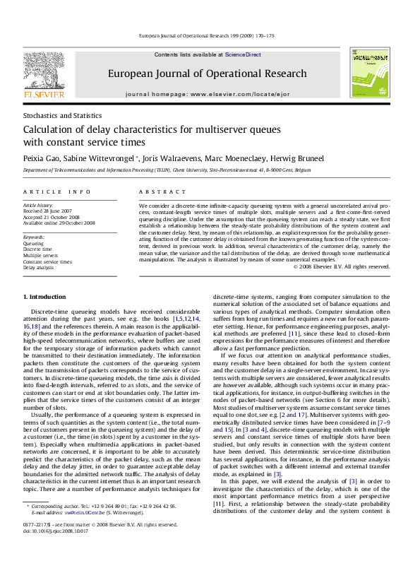 Pdf Calculation Of Delay Characteristics For Multiserver Queues With Constant Service Times