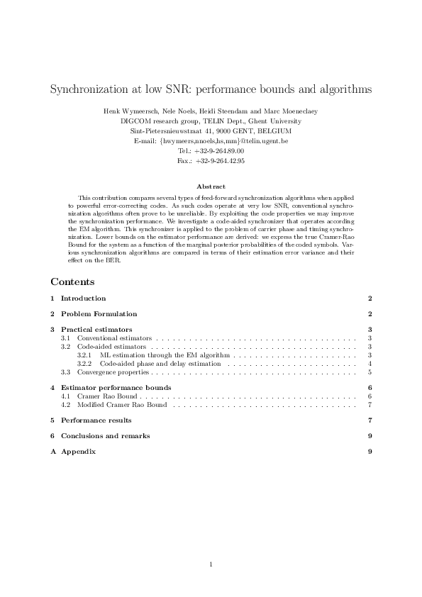 (PDF) Synchronization at low SNR: performance bounds and algorithms