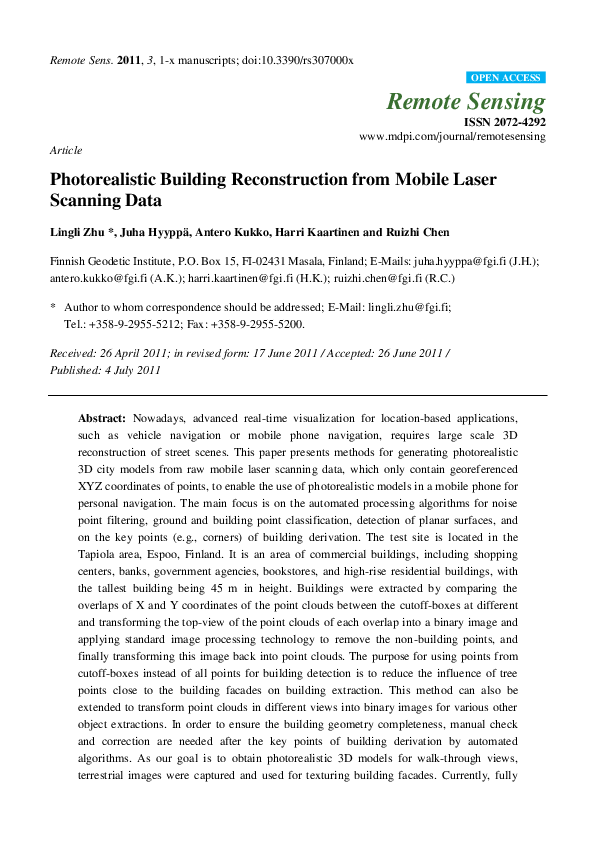 Pdf Photorealistic Building Reconstruction From Mobile Laser Scanning Data