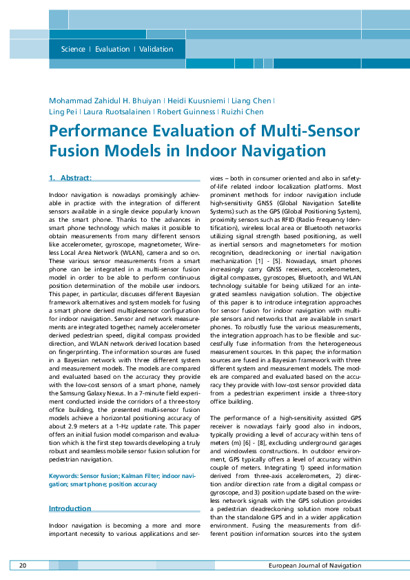 Pdf Performance Evaluation Of Multi Sensor Fusion Models In Indoor Navigation Ruizhi Chen