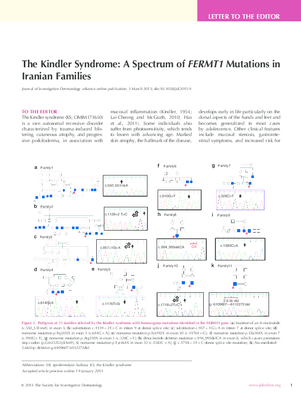 (PDF) The Kindler Syndrome: A Spectrum of FERMT1 Mutations in Iranian ...