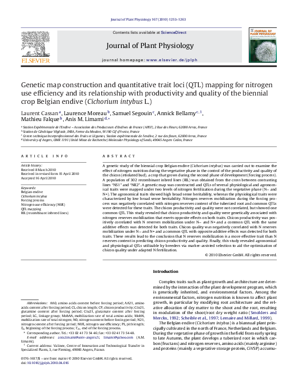 Pdf Genetic Map Construction And Quantitative Trait Loci Qtl Mapping For Nitrogen Use