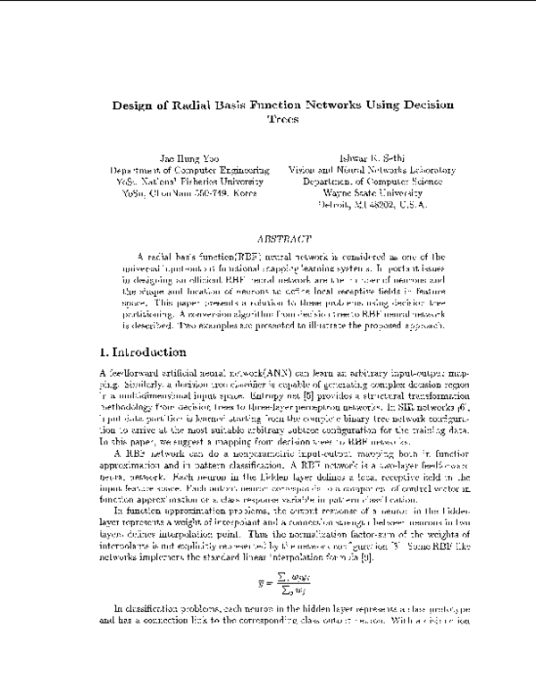 Pdf Design Of Radial Basis Function Networks Using Decision Trees 1071