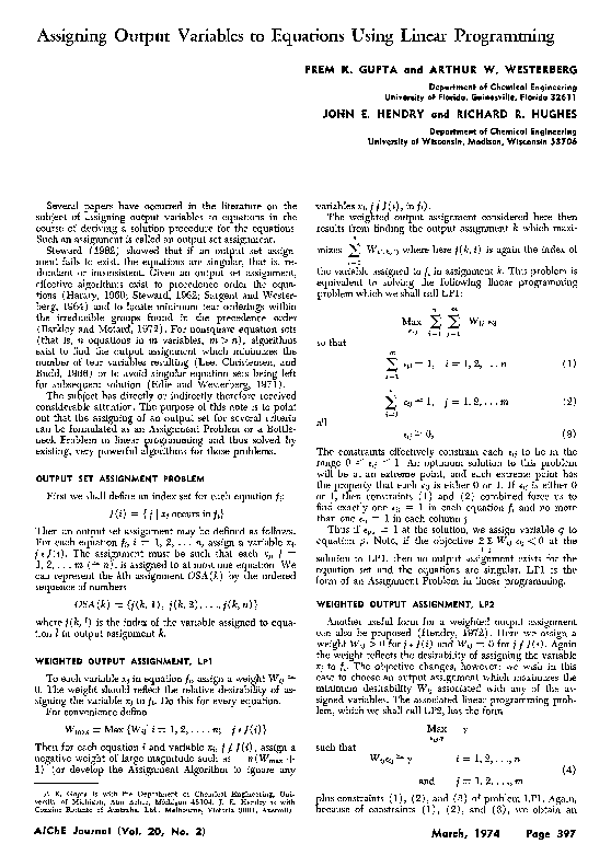 (PDF) Assigning output variables to equations using linear programming