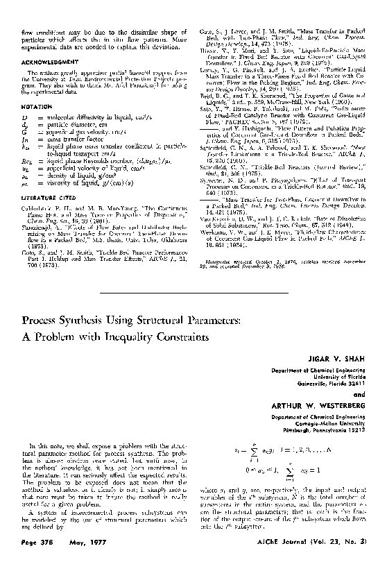 Pdf Process Synthesis Using Structural Parameters A Problem With Inequality Constraints
