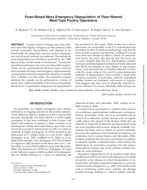 (PDF) Foam-Based Mass Emergency Depopulation of Floor-Reared Meat-Type ...