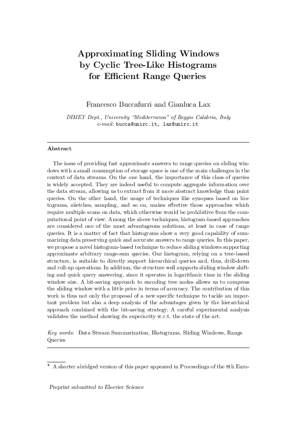 (PDF) Approximating sliding windows by cyclic tree-like histograms for efficient range queries