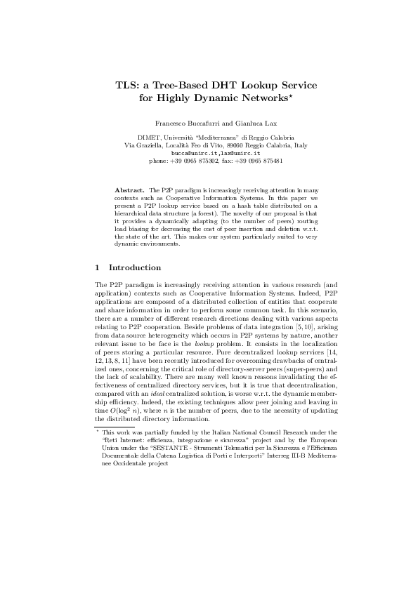 Pdf Tls A Tree Based Dht Lookup Service For Highly Dynamic Networks