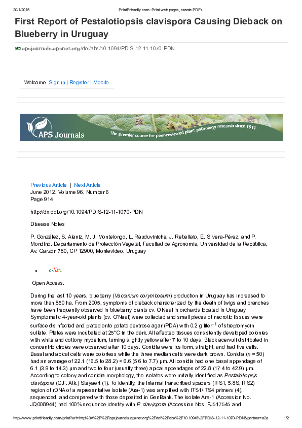 (PDF) First Report of Pestalotiopsis clavispora Causing Dieback on ...