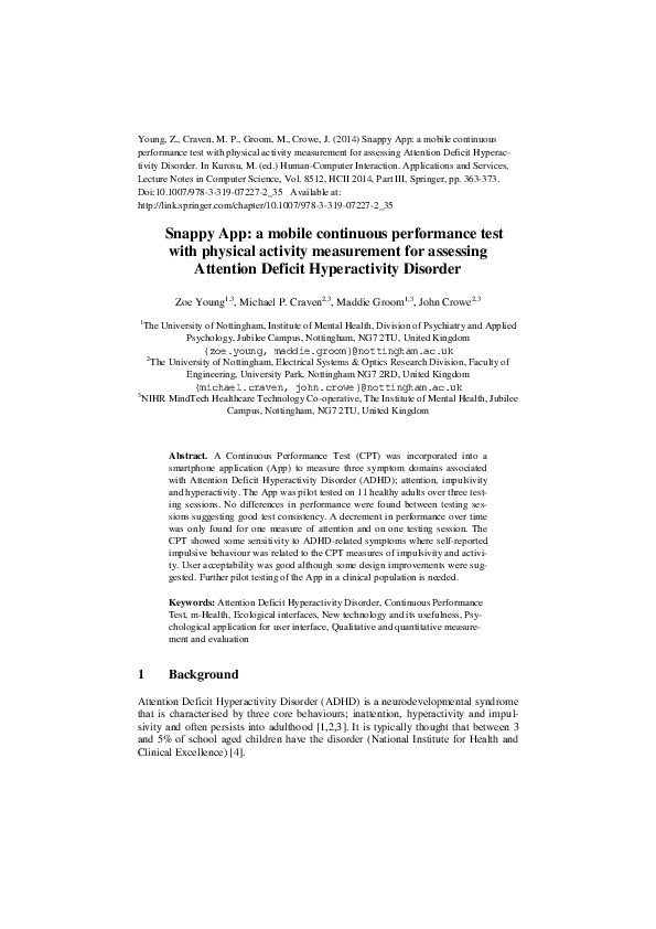 (PDF) Mobile Continuous Performance Test for ADHD Assessment