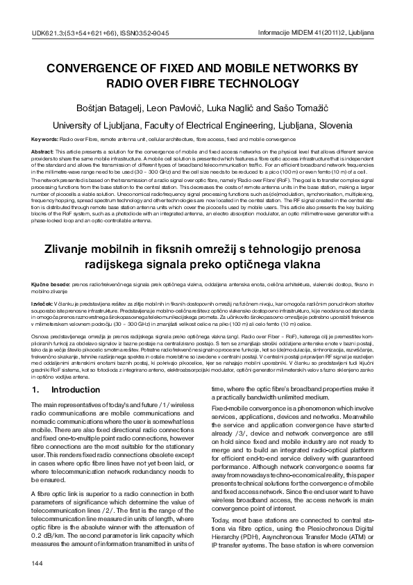 (PDF) Convergence of fixed and mobile networks by radio over fibre ...