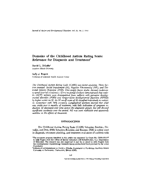 (PDF) Use of the Childhood Autism Rating Scale (CARS) for Children With ...
