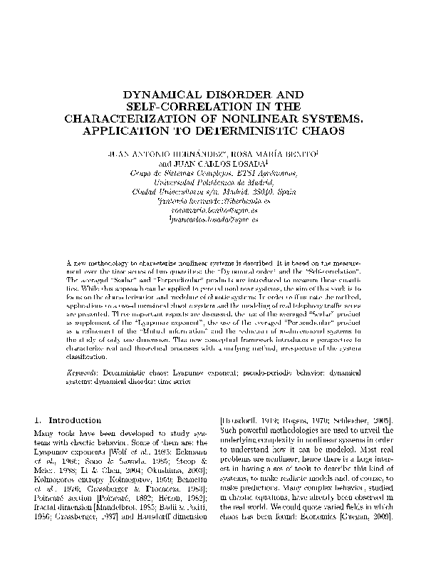 (PDF) DYNAMICAL DISORDER AND SELF-CORRELATION IN THE CHARACTERIZATION OF NONLINEAR SYSTEMS ...