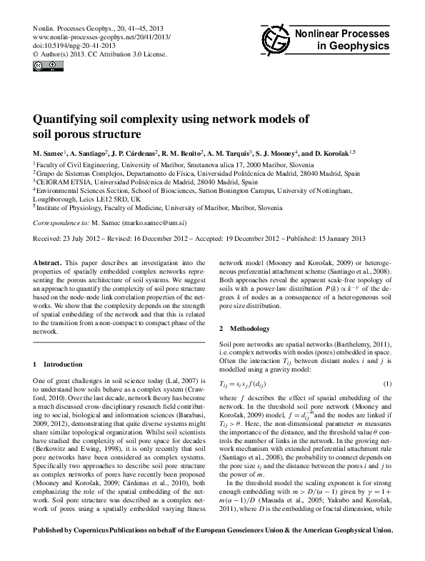 (PDF) Quantifying soil complexity using network models of soil porous structure
