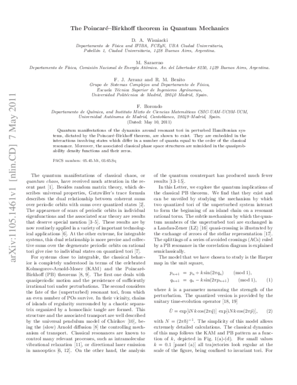 (PDF) Poincaré-Birkhoff theorem in quantum mechanics | Rosa Benito ...