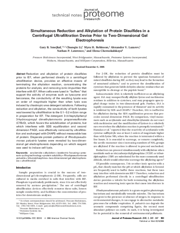(PDF) Simultaneous Reduction and Alkylation of Protein Disulfides in a ...