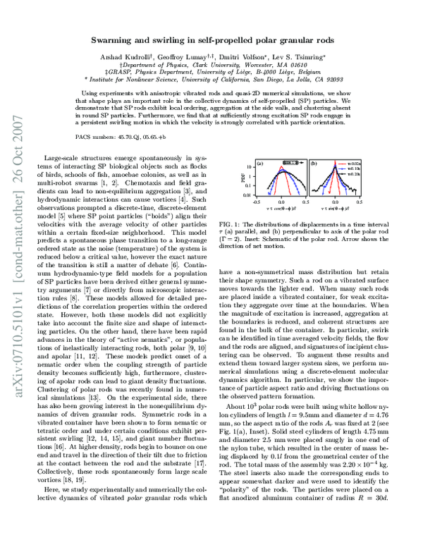(PDF) Swarming and Swirling in Self-Propelled Polar Granular Rods