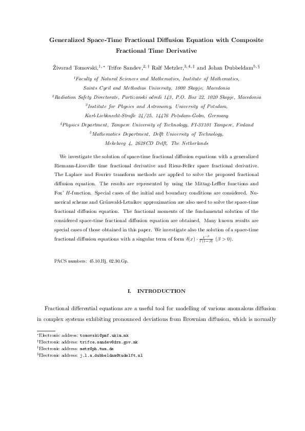 (PDF) Generalized space–time fractional diffusion equation with ...