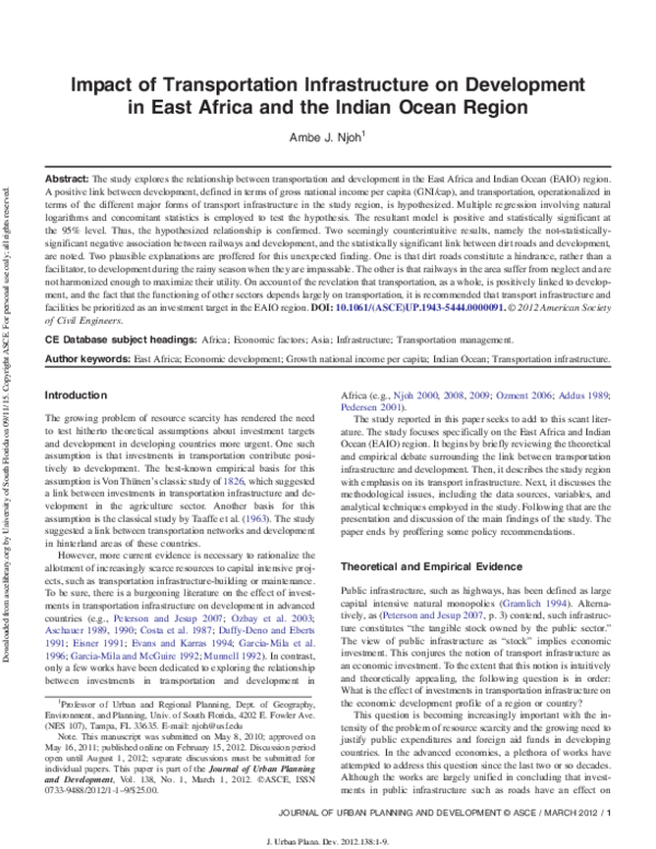 (PDF) Impact of Transportation Infrastructure on Development in East ...