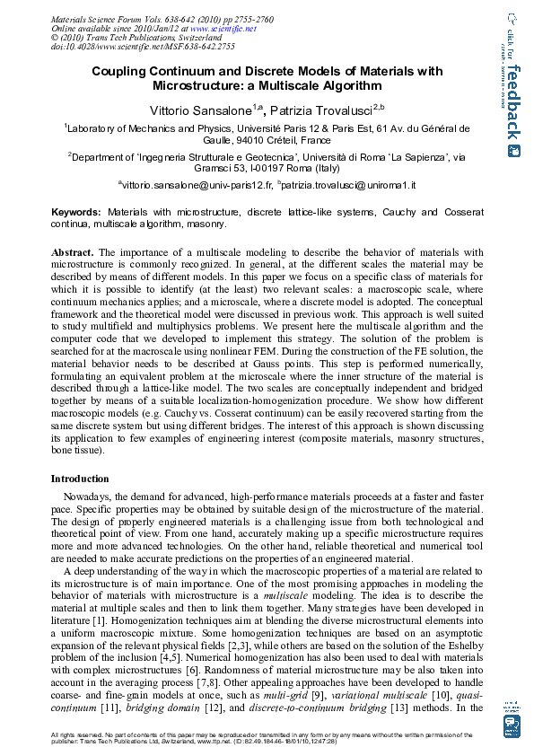 (PDF) Coupling Continuum and Discrete Models of Materials with Microstructure: A Multiscale ...