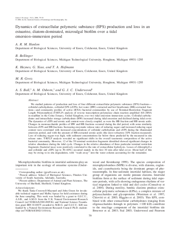 Pdf Dynamics Of Extracellular Polymeric Substance Eps Production And Loss In An Estuarine