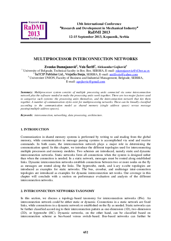 Pdf Multiprocessor Interconnection Networks