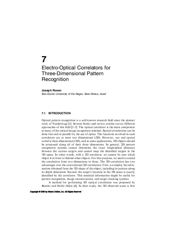 (PDF) Electro-Optical Correlators for Three-Dimensional Pattern Recognition