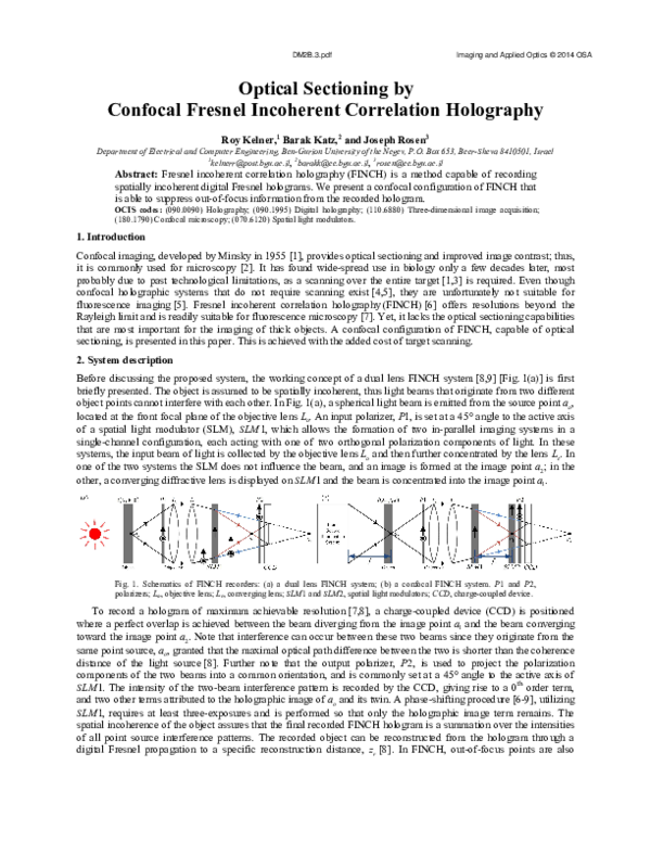 Pdf Optical Sectioning By Confocal Fresnel Incoherent Correlation Holography