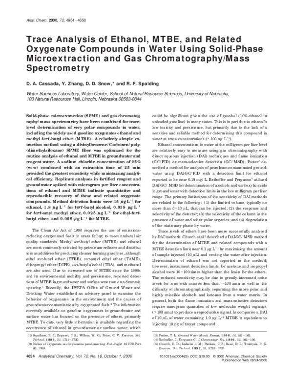 (PDF) Trace Analysis of Ethanol, MTBE, and Related Oxygenate Compounds ...