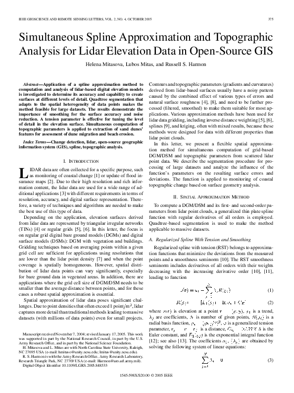(PDF) Simultaneous Spline Approximation and Topographic Analysis for Lidar Elevation Data in ...