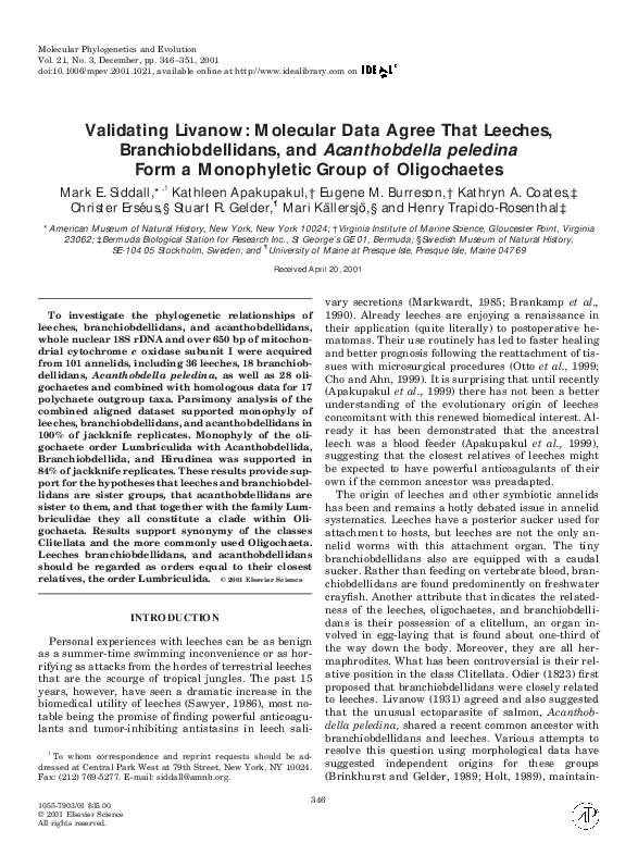 (PDF) Validating Livanow: Molecular Data Agree That Leeches ...