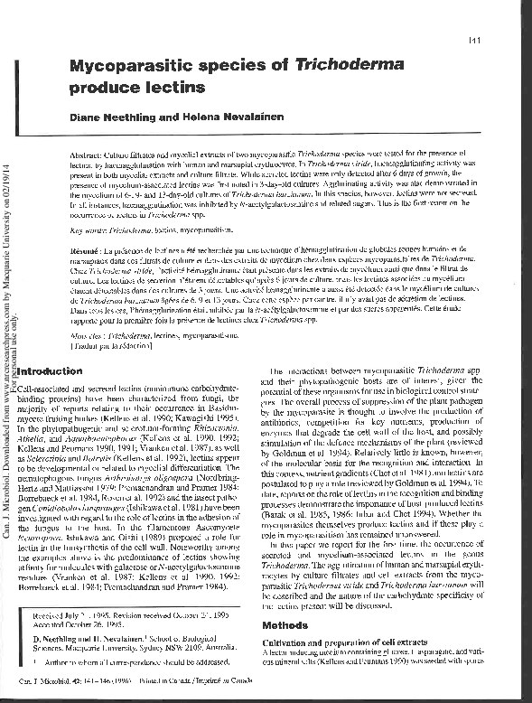 (PDF) Mycoparasitic species of Trichoderma produce lectins