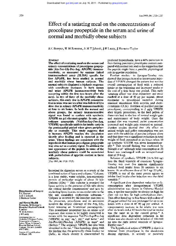(PDF) Effect of a satiating meal on the concentrations of procolipase ...