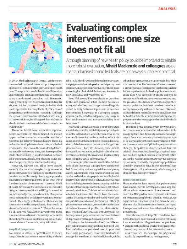 (PDF) Evaluating complex interventions: one size does not fit all
