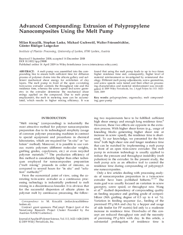 (PDF) Advanced compounding: Extrusion of polypropylene nanocomposites ...