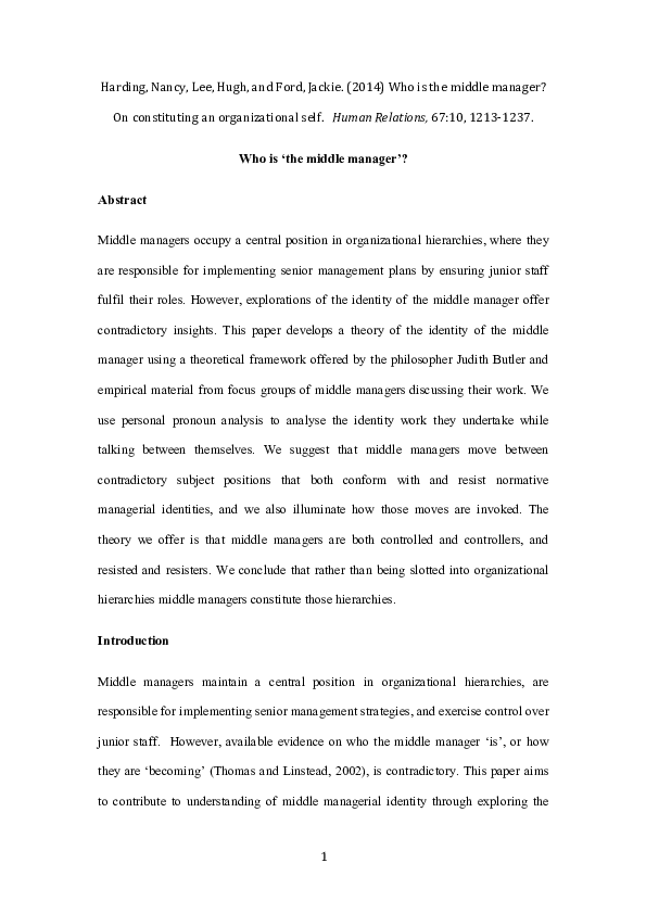 (PDF) Who is 'the middle manager'?