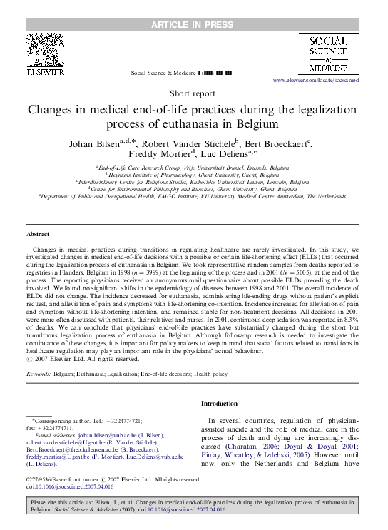 (PDF) Changes in medical end-of-life practices during the legalization ...