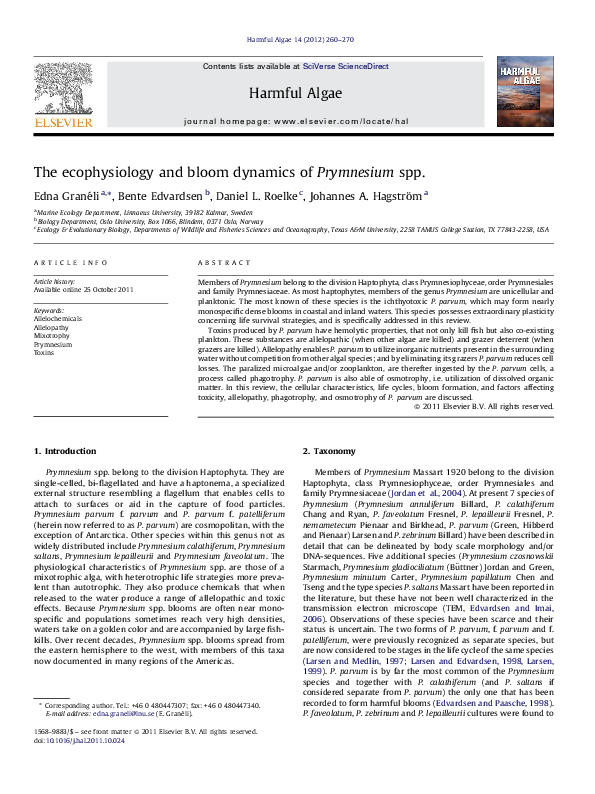 (PDF) The ecophysiology and bloom dynamics of Prymnesium spp