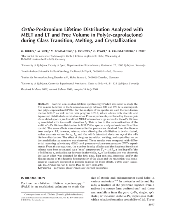 (PDF) Ortho-positronium Lifetime Distribution in Poly(?-caprolactone)
