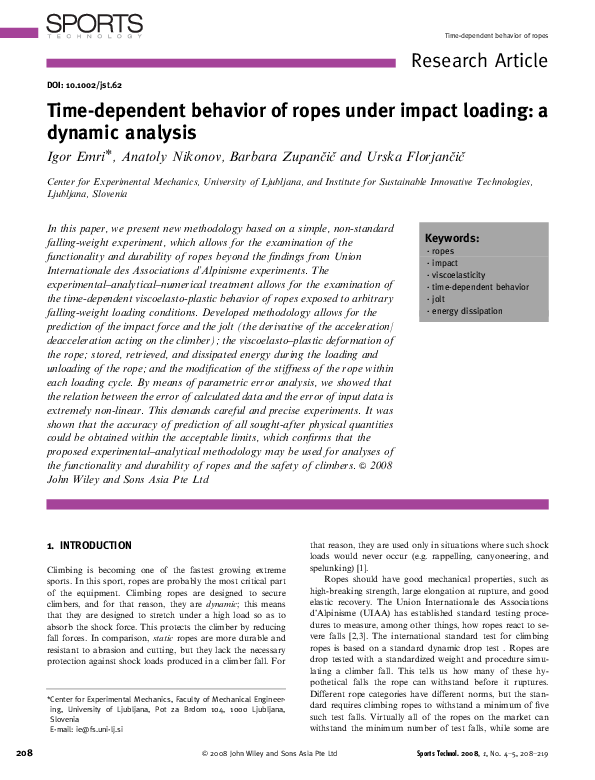 (PDF) Time-dependent behavior of ropes under impact loading: a dynamic ...